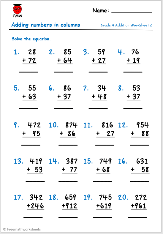 Grade 4 Addition Worksheets Free Worksheets Printables