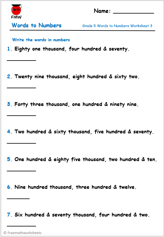 Grade 5 Number Math Worksheets Free Printables Worksheets