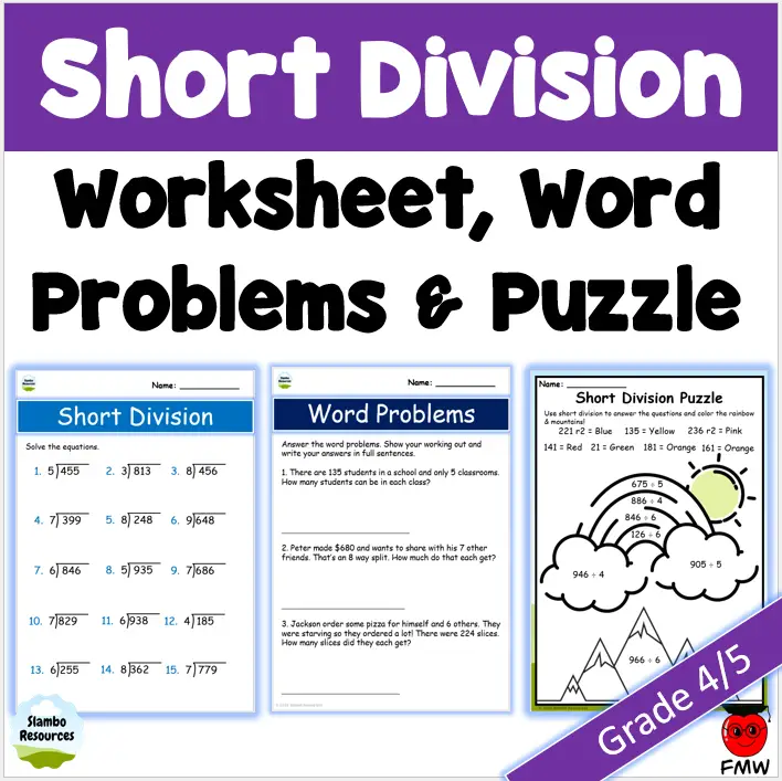 Grade 4 Short Division Work Pack - FMW