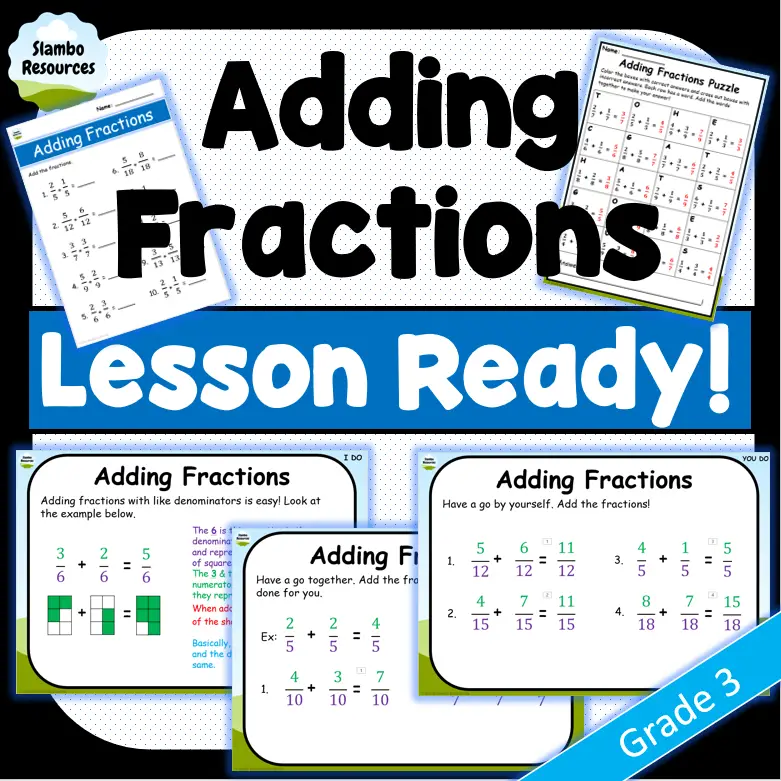 Grade 3 Adding Fractions | Lesson with Puzzle & Worksheet - FMW