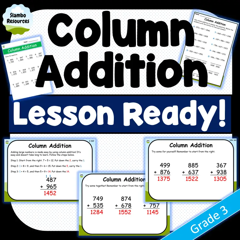 Grade 3 Column Addition | Lesson with Worksheet & Puzzle - FMW
